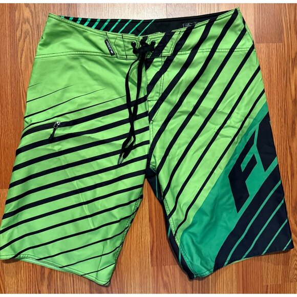 Fox | Swim | Fox Racing Board Short Mens 36 2 Green Stried Swim Trunks ...